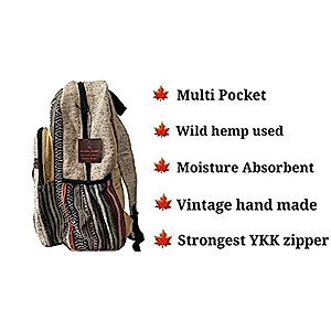 Zillion Craft Large Natural Hemp Back Pack for Men Women. Multi Color Hemp Fiber Multi Pocket Hand Made Bag. Unisex Design