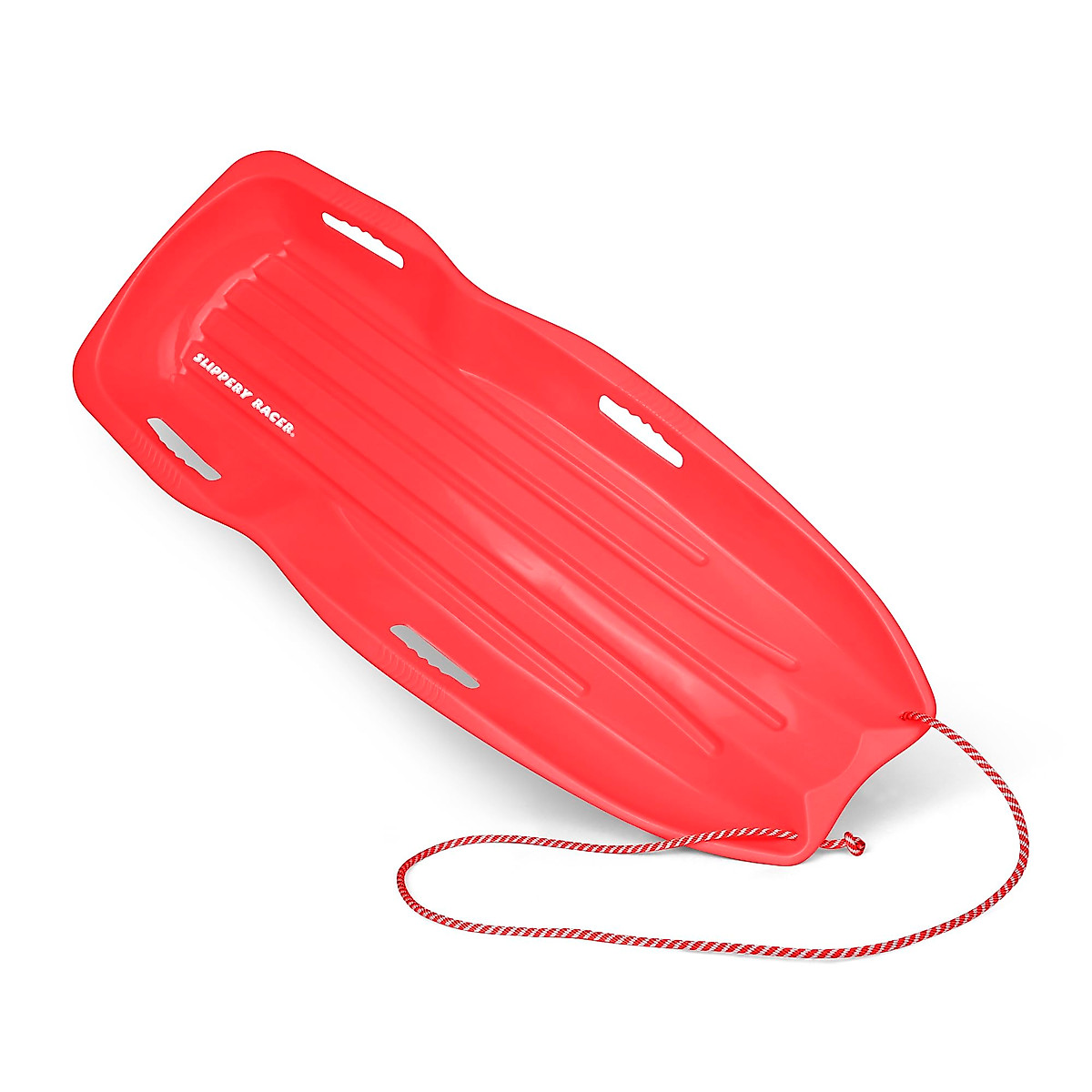 Slippery Racer Downhill Xtreme Flexible Adults and Kids Plastic Toboggan Snow Sled for Up to 2 Riders with Pull Rope, (2 Pack) (Red/Red)