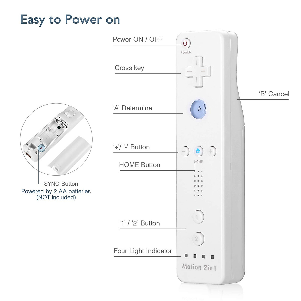 Wii Remote Controller, Wireless Wii U Motion Plus Remote Controller with Silicone Protective Case and Wrist Strap Compatible for Nintendo Wii and Wii U (1pc)