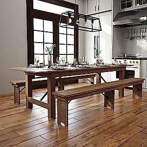 Flash Furniture Hercules Commercial Grade Farmhouse Dining Table | Solid Pine Foldable Table for 10 in Antique Rustic | Rustic Charm for Home and Events