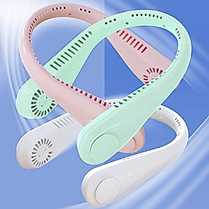 Leafless Hanging Neck Fans - Portable Hands Free Bladeless Fan with 3 Speed Adjustable Strong Wind&No Hair Twisting&Short Charging&Long Use Time for Traveling Outdoor (White), 9.45x6.69x2.4in