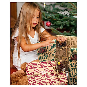 WDNUKEE Happy Birthday Wrapping Paper for Kids Girls Women Adults Boys Men,7 Sheets Classic Vintage Cowhide Birthday Gift Wrapping Paper,Birthday Wrapping Paper Folded Flat 20x28 inches each