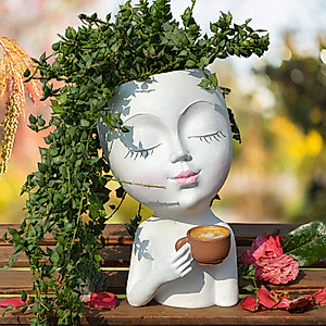 Face Vase Head Planter, Face Planter, Small Plant Pots Outdoor Planters for Indoor Plants, Succulent Flower Pots Plant Pot with Drainage, Gifts for Women Mom Sister, White Vases Coffee Table Decor