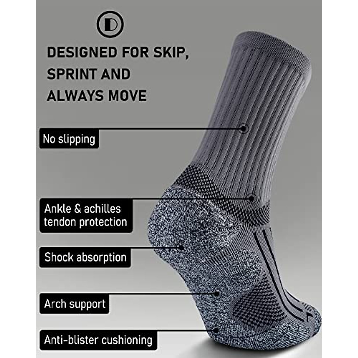 SITOISBE Cushioned Compression Unisex Mid-crew Socks 4-Pack, X-Large, Black Gray Blue White
