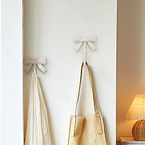 BOOMLATU White Bow Shape Hook Rustic Bow Wall Hook Pack of 2,Metal Decorative Hook Wall Mounted Bow Coat Hook for Home Kitchen Bathroom Office (White, Pack of 2)