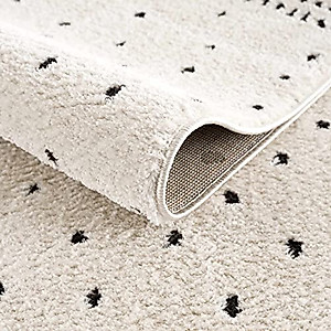 Hauteloom Julie Living Room, Bedroom Shaggy Area Rug - Spotted Polka Dot Carpet - High Pile, Soft Touch, Shag - Black, Cream - 7'10" x 10'