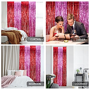 LOLStar 3 Pack Valentines Foil Fringe Curtains Valentine's Day Party Decorations 3.3X6.6 ft Red Pink Tinsel Material Curtain Photo Backdrop Streamer Backdrop for Valentines Day Decor Birthday Wedding