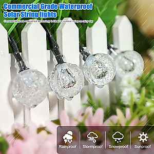 4-Pack 128FT 240 LED Solar String Lights Outdoor, Waterproof Crystal Globe Fairy Light Strings, Daylight White Shatterproof Patio Lights, 8 Lighting Modes Hanging String Lights for Porch Garden Party