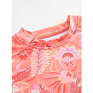 BIKINX Girls Rash Guard 7-8t 2 Piece Swimsuit Set Long Sleeve Floral Print Bikini with UPF 50+ Sun Protection Tankini Orange Flowers