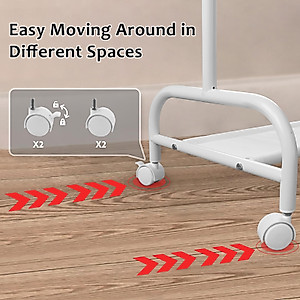 YGJT Kids Clothing Rack, Baby Clothes Rack for Hanging Clothes with Wheels and Bottom Storage Shelf, Small Toddler Garment Rack Kids Dress Up Storage Rack for Coats, Skirts, Dance Costume(White)