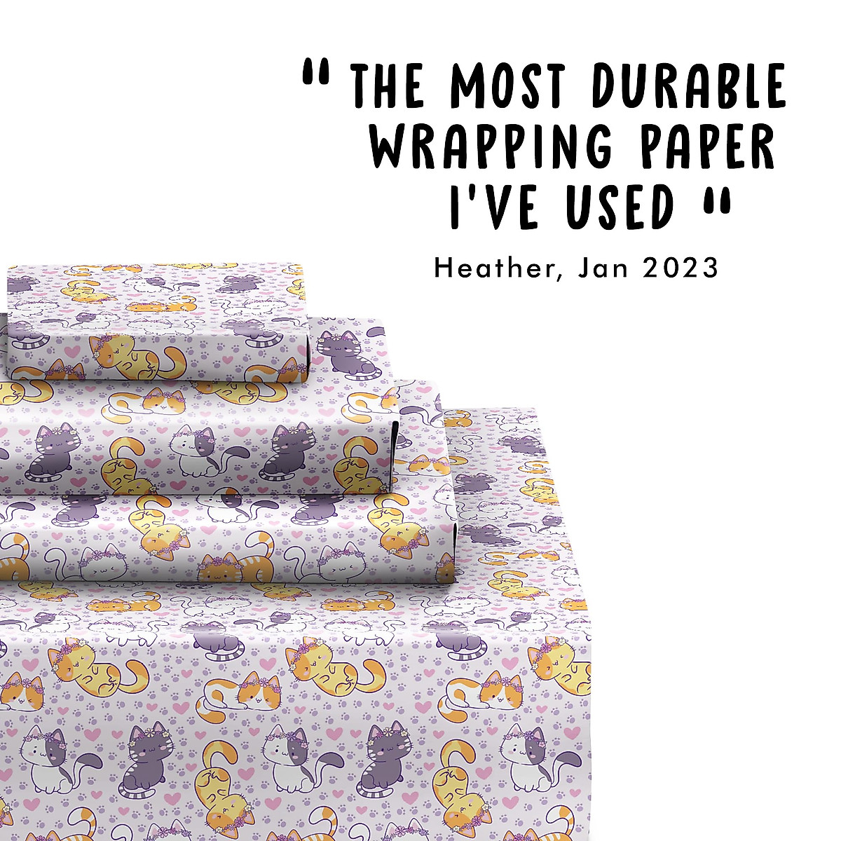 CENTRAL 23 - Birthday Wrapping Paper - Purple Gift Wrap Sheets - Cats and Hearts - 6 GiftWrap Sheets for Women Girls Female Teenage Kids