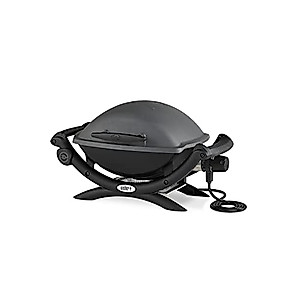 Weber Q 1400 Electric Grill (Black) with Portable Cart and Grill Cover Bundle (3 Items)