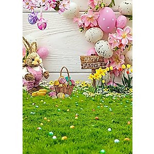 CHAIYA 5X7FT Easter Backdrop Rustic Wooden Wall Background Rabbit Colorful Eggs Green Grass Floral Baby Kids Easter Party Decor Banner CY206
