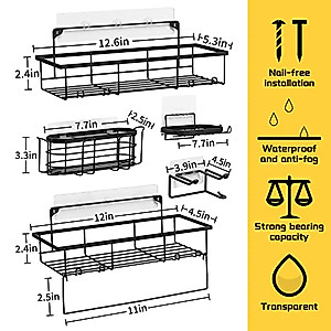 fuxiste Shower Caddy, 6-Pack Shower Shelves Adhesive Shower Organizer No Drilling Large Capacity Rustproof Stainless Steel Bathroom Shower Storage Shower Rack Shower Shelf for Inside Shower(Black)
