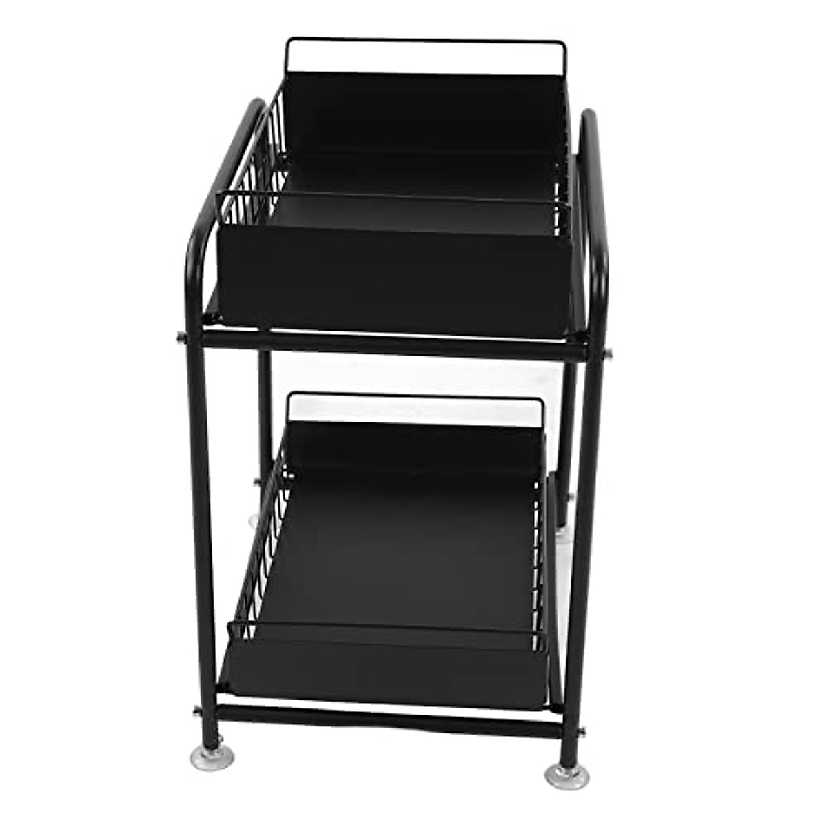 Oumefar Under Sink Organizer  , Anti Rust Pull Out Mesh Basket Stable 2 Tier Stackable Multi Use with Sliding Drawer for Kitchen