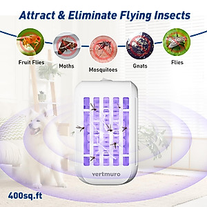 vertmuro Indoor Bug Zapper, Electric Plug in Flying Insects Mosquito Killer with UV LED Light, Portable Gnat Fly Trap for Home, Kitchen, Bedroom, Office(2 Pack)