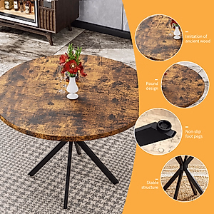 DKLGG Brown Round Dining Table, Mid-Century Modern Round Dining Table for 4-6 Person, 39" Coffee Table with Metal Black Legs for Cafe/Bar Kitchen Dining Office, Save Space (only Table)