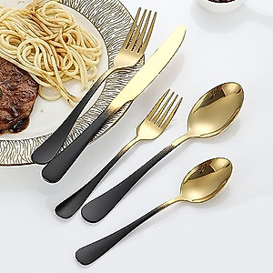 Silverware Set Black Gold Gradual Change Color Handle Flatware Cutlery Tableware Cutlery Set,Food-Grade Stainless Steel，Mirror Finished Utensil Sets for Home Restaurant