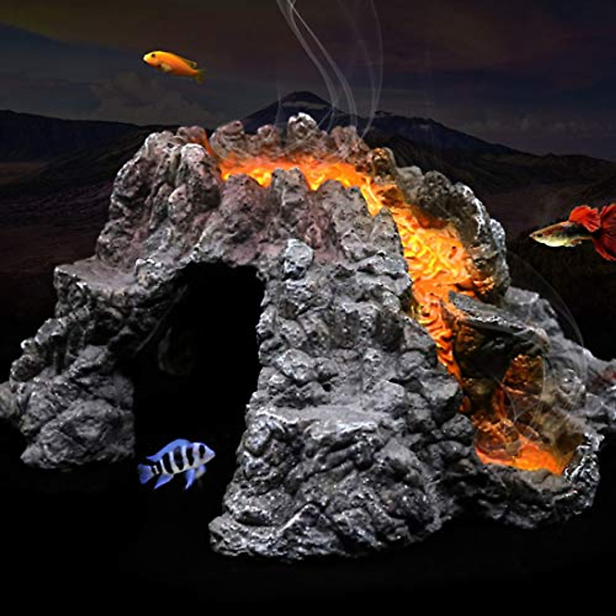 S-Lifeeling Tank Decoration Volcano Landscape View Tank Ornament Volcanic Stone Fish Tank Aquarium Decorations