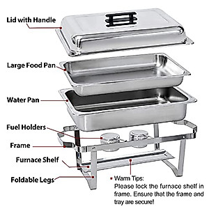 SUPER DEAL Newest 4 Pack 8QT Food Warmer, Rectangular Chafing Dish Buffet Set w/Foldable Frame Legs, Stainless Steel Full Size Chafer Dish for Parties