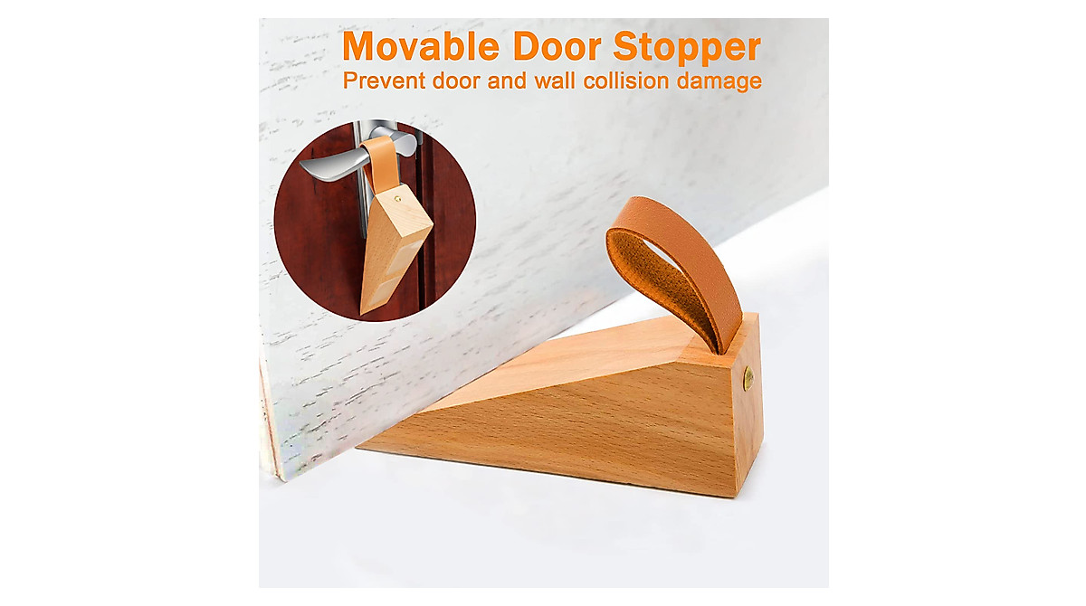 Durable Large Wood Door Stopper - Non-Slip Wedge 2 Pack