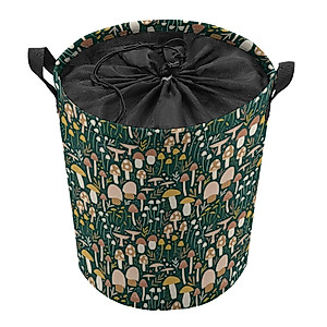 Woodland Mushroom Meadow Laundry Basket with Lid Collapsible Large Drawstring Clothes Hamper Storage with Handle
