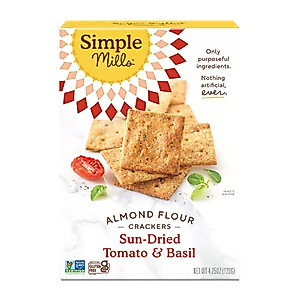 Simple Mills Almond Flour Crackers, Sundried Tomato & Basil, Gluten Free, Flax Seed, Sunflower Seeds, Corn Free, Good for Snacks, Made with whole foods, (Packaging May Vary), 4.25 Ounce