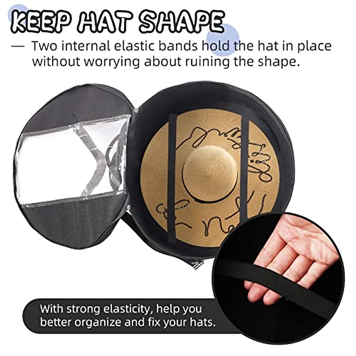 LITLANDSTAR Hat Organizer for Women and Men, Round Hat Storage Box Portable Felt Hat Container Foldable Hat Holder with Dust Proof Lid, Hat Rack for Closet or Travel (17" D x 10" H, Black)