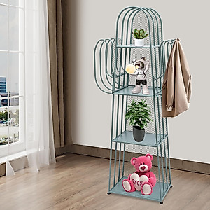 Cactus Bookshelf, 4 Tier Freestanding Cactus Shape Metal Hollow-Out Bookshelfs, Creative Book Storage Shelf Organizer for Small Space Green Cactus Bookcase for Home Living Room Bedroom (Green)