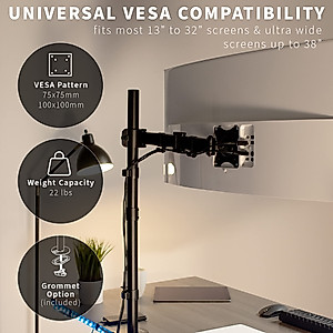VIVO Single Monitor Desk Mount, Extra Tall Fully Adjustable Stand for 1 LCD Screen up to 32 inches, Ultra Wide Screens up to 38 inches, 22 lbs Capacity, STAND-V001T