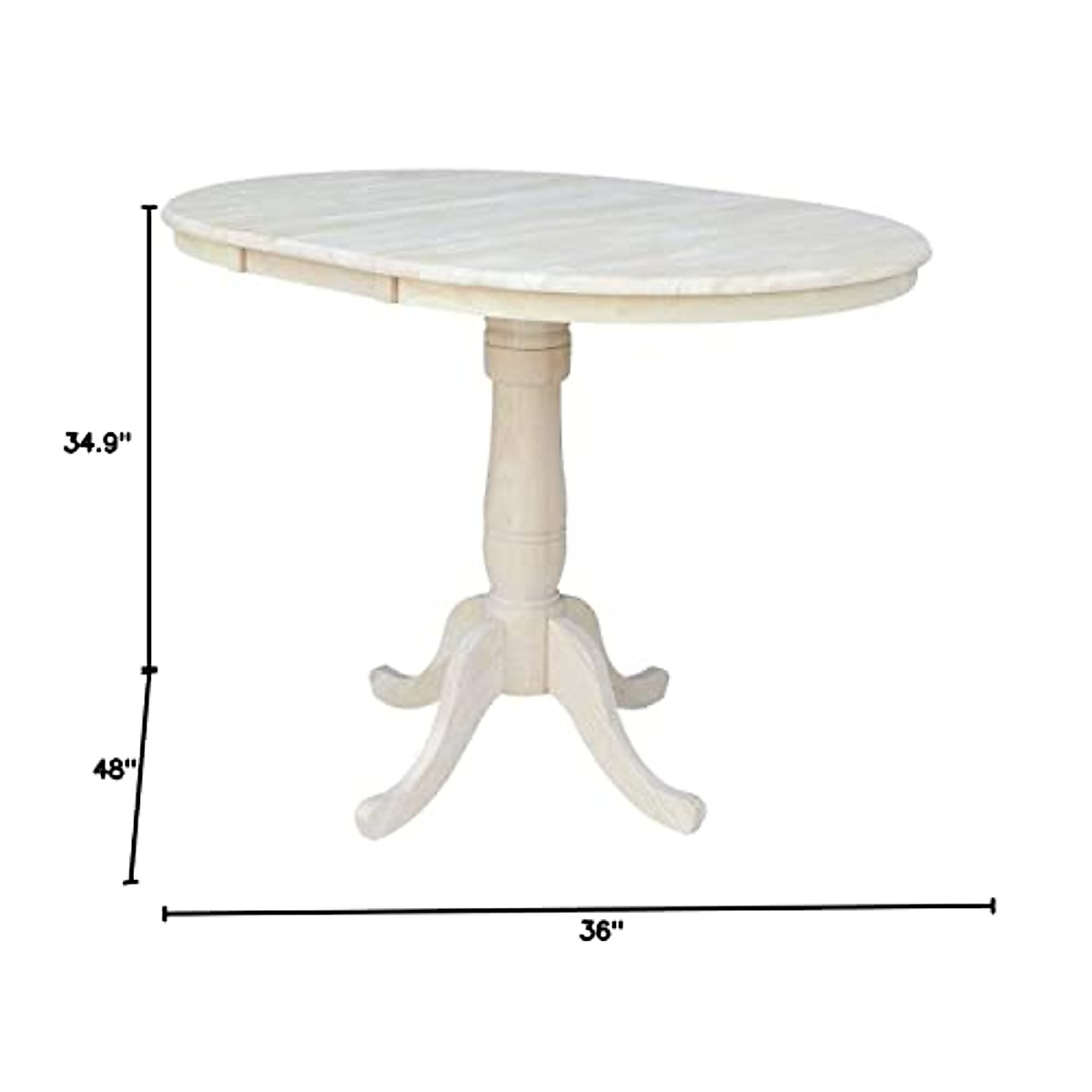 International Concepts 36-Inch Round Extension Counter Height Table with 12-Inch Leaf