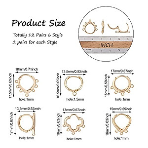 Craftdady 12 Pairs Huggie Hoop Earring Findings 14K Gold Plated Brass Hoop Earrings with Multi Loops Circle Teardrop Flower Leverback Ear Wires Components for DIY Earrings