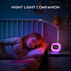 WILIT LED Desk Lamp, Nightstand Lamp with Sunrise Simulation Alarm Clock, 8 Natural Sounds, 3 Level Dimmable Touch Lamp, RGB Color Changing Night Light, Study Lamp for Kids/Girls/Boys