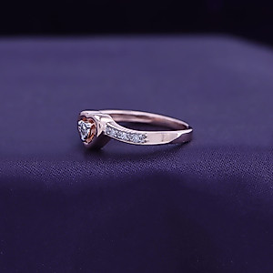 AFFY 14k Rose Gold Over Sterling Silver 1/20 Carat Round Cut Real Diamond In Heart Shaped Promise Ring Jewelry For Womens Ring Size-4.5…