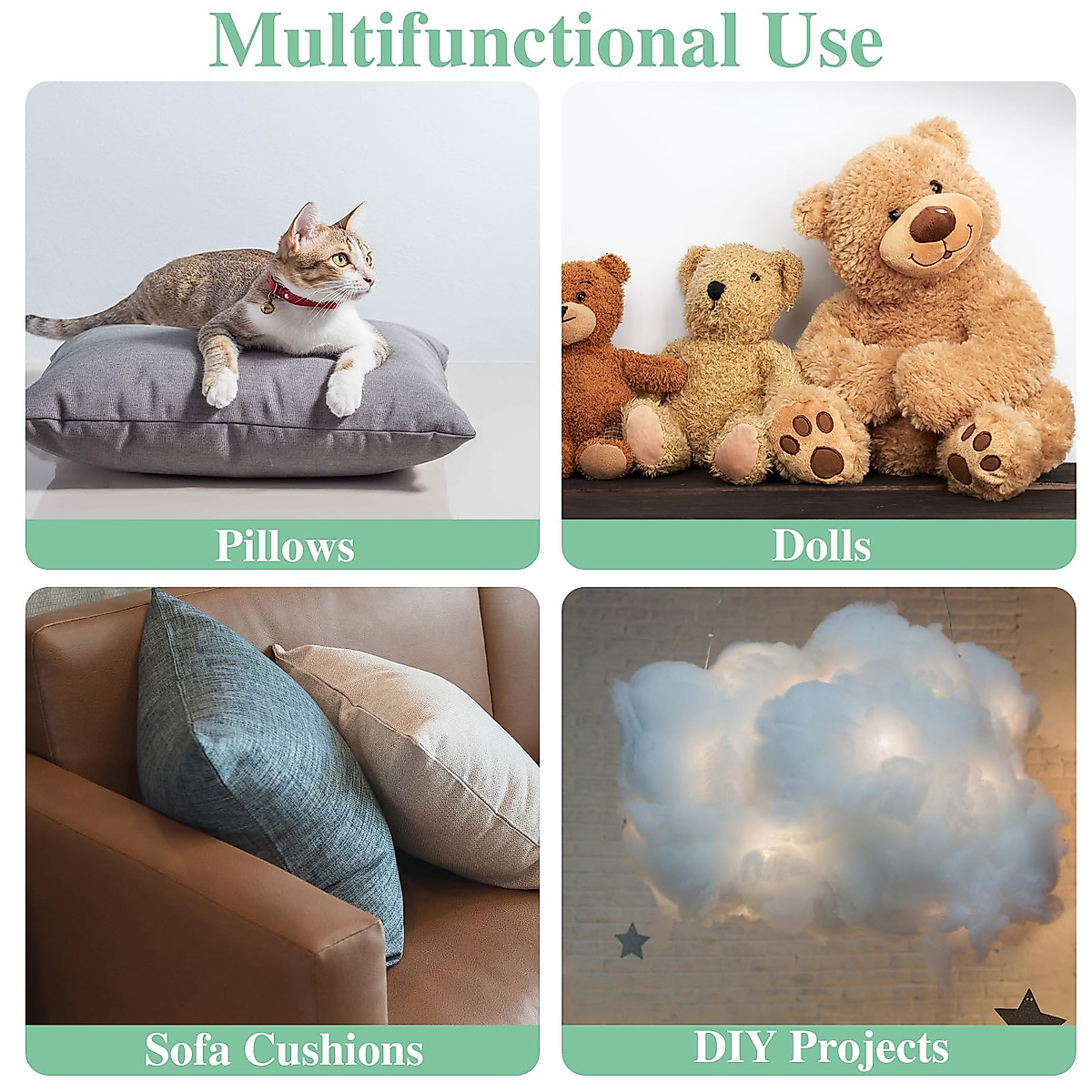 COSNIGHT Premium Polyester Fiber Fill for Re-Stuffing Pillows, Quilts, Paddings, Pouf , Stuff Toys,Fiberfill, Stuffing, Machine Washable，White (2.2 LB / 35.3 Ounce )