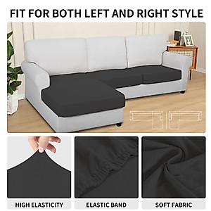 Easy-Going 100% Waterproof 3 Pieces Couch Cushion Covers for Sectional Sofa Left/Right L Shape Chaise Lounge Sofa Seat slipcover Anti-Slip Sofa Cover (2 Seater + 1 Chaise, Dark Gray