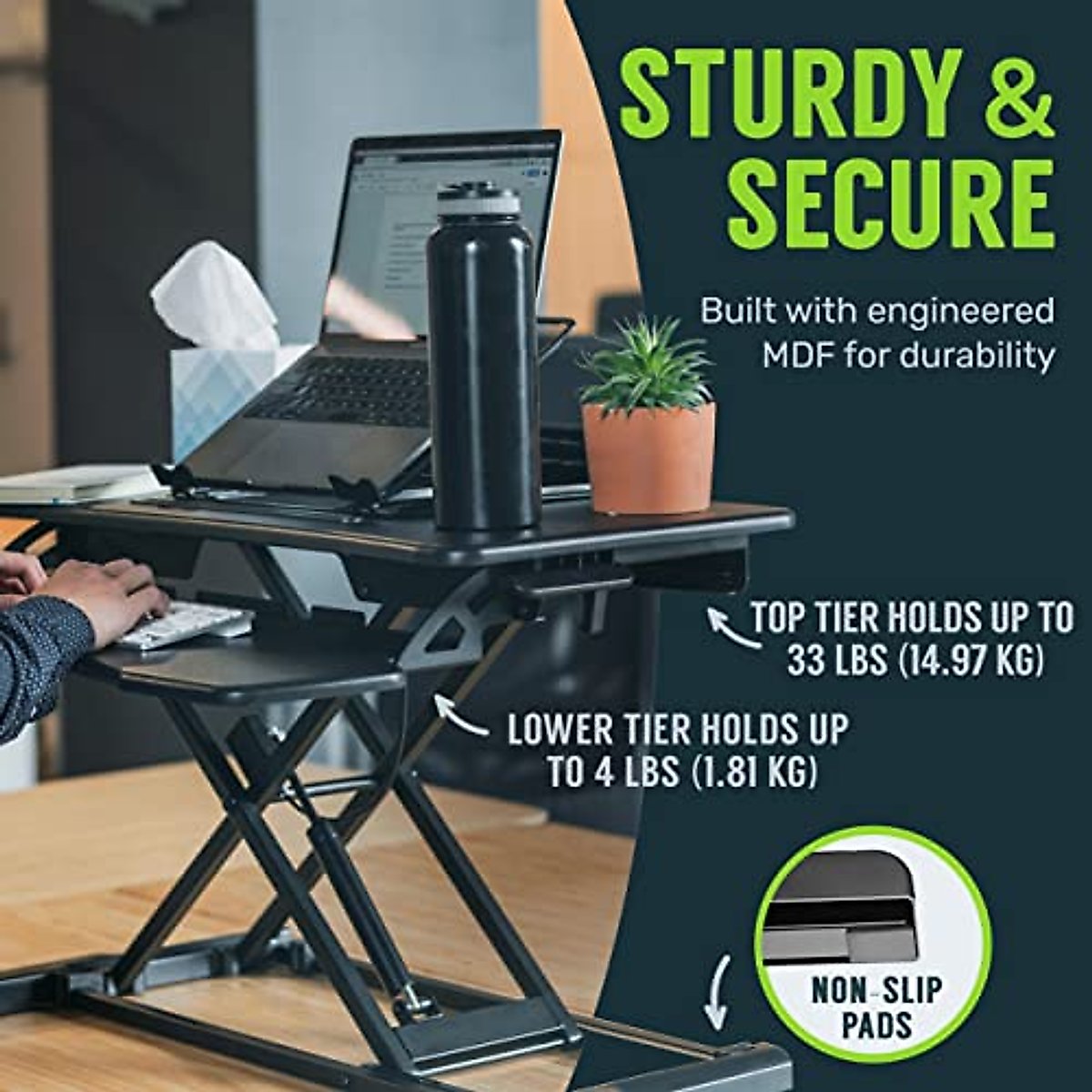 TechOrbits Standing Desk Converter - 32 Inch Adjustable Sit to Stand Up Desk Workstation, MDF Wood, Ergonomic Desk Riser with Keyboard Tray, Desktop Riser for Home Office Computer Laptop, Black 32"
