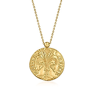 Ross-Simons Italian 14kt Yellow Gold St. John and Fleur-De-Lis Reversible Pendant Necklace