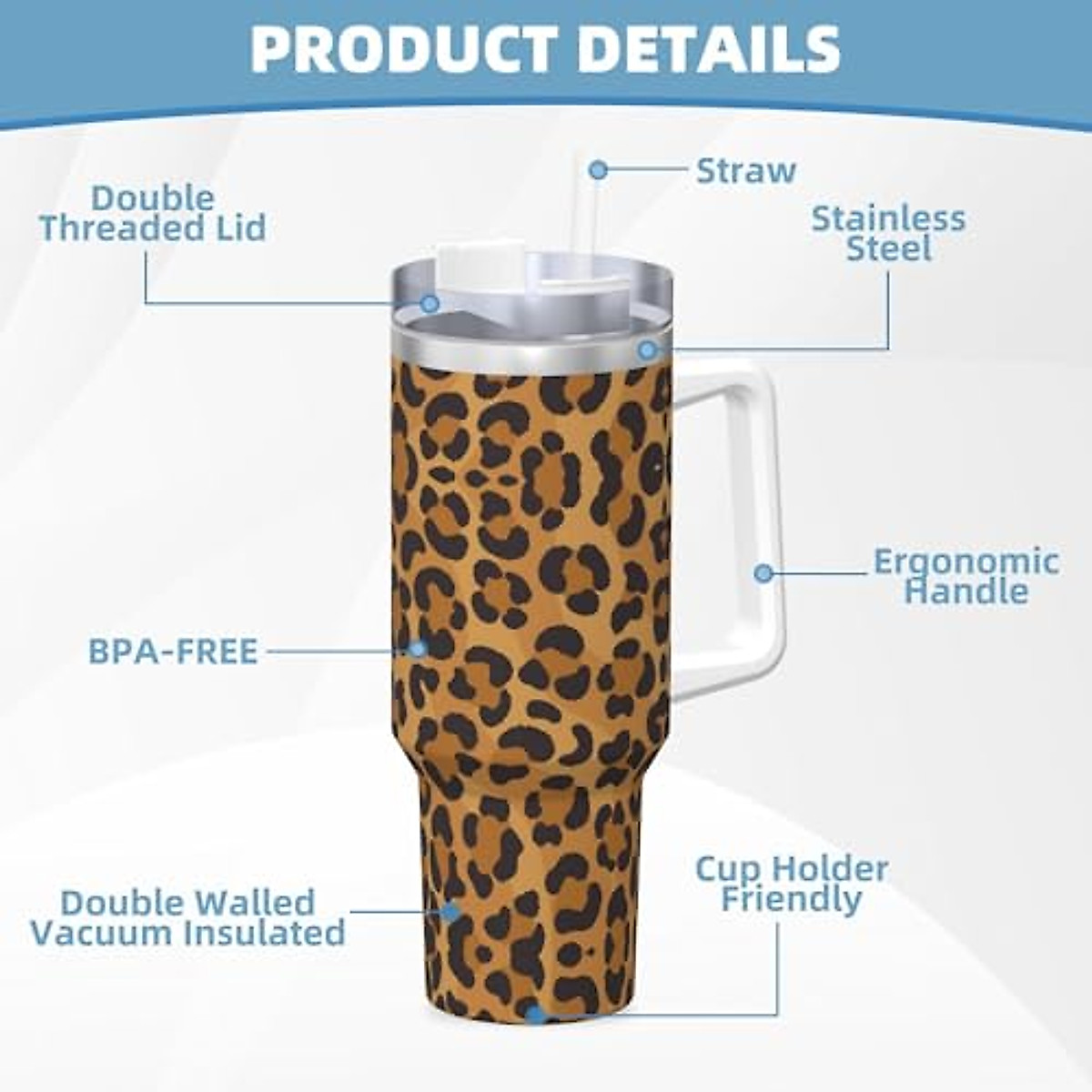 HULIBIN Yellow Leopard Print Double Deck Stainless Steel Travel Coffee Cup With Lid 40 Oz Ice Bully Cup