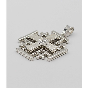 Sterling Silver (925) Jerusalem Crusader's cross Pendant. Handcrafted in the Holy Land. Two layer cross with Bethlehem star hand engraved.