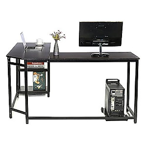 ENGERIO Reversible L Shaped Desk Computer Table with Storage Shelves, Home Office Desk Corner Desk Modern Simple Writing Study Table Gaming Table Workstation with CPU Power Tray Stand (Black)