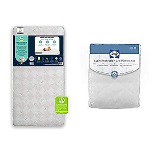 Serta Tranquility Eco Firm 2-Stage Premium Baby Crib Mattress & Sealy Stain Protection Waterproof Fitted Toddler Bed and Baby Crib Mattress Pad