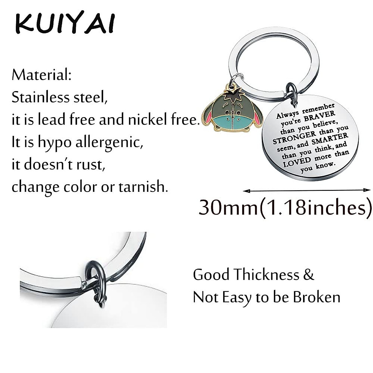 KUIYAI Donkey Quote Gift Always Remember Braver Stronger Smarter Loved Keyring Donkey Mom Dad Gift Donkey Lovers Gift For BFF (DonkeyAlwaysK)