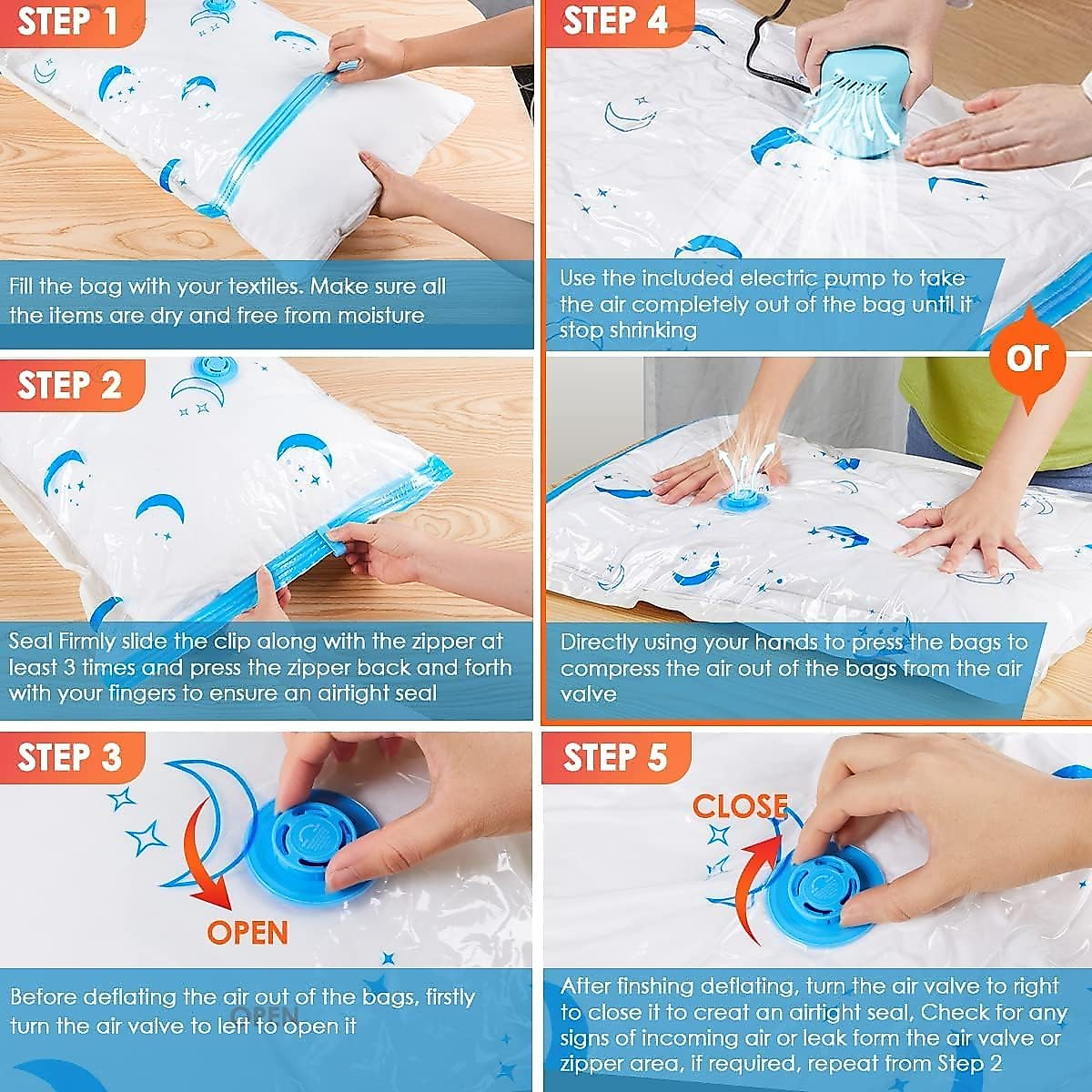 Vacuum Storage Bags with Electric Air Pump, 20 Pack (4 Jumbo, 4 Large, 4 Medium, 4 Small, 4 Roll Up Bags) Space Saver Bag for Clothes, Mattress, Blanket, Duvets, Pillows, Comforters,Travel, Moving