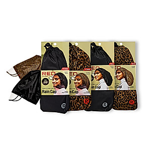 Red by Kiss Premium Satin Lined Rain Cap, 100% Waterproof Hair Protection, Built-in Clear Visor, Packable Pouch Included, Adjustable Strap