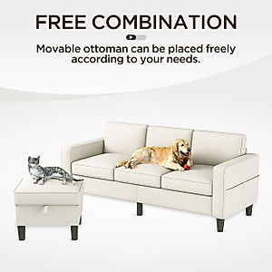 Yattem 78'' Convertible Sectional Sofa Couch：Beige L-Shaped Couches for Living Room with Reversible Chaise—3-Seat Modern Linen Sectional Couches for Living Room/Apartment/Studio/Small Space