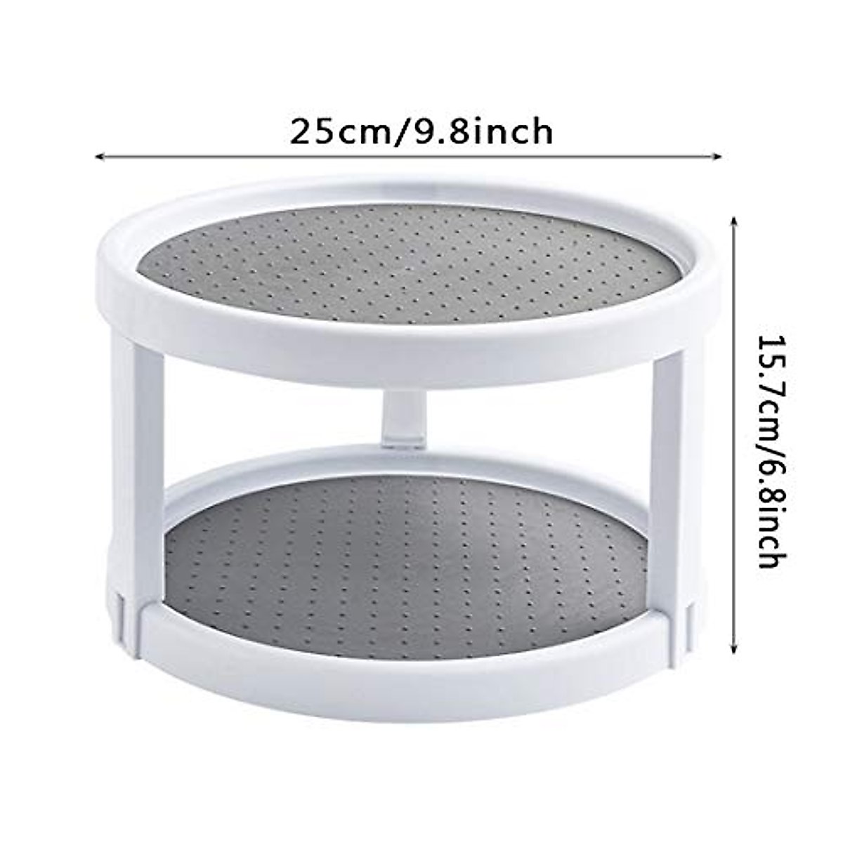DLD 2-layer rotatable two-layer sideboard, spice rack, storage rack, lazy Susan turntable, non-slip shelf White/Gray (Double layer)