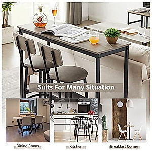 Sweiko Industrial Bar Table and Chair Set for 2 Counter Height Table and Stools with Backrest Rectangular Dining Table Set of 3 with PU Seat Chairs for Breakfast Nook Restaurant Apartment Grey