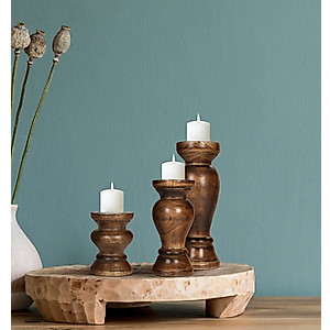 Descent Art Designs Rounded Turned Colums Candle Stands Sustainable Wooden for Taper Candles, Country Style, Idle for Farmhouse Living Room Wedding Party Home décor - 8,6,4 Inch Set of 3 - Burnt