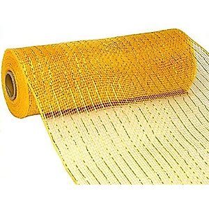 10 inch x 30 feet Deco Poly Mesh Ribbon (Metallic Gold with Gold Foil) : RE130153